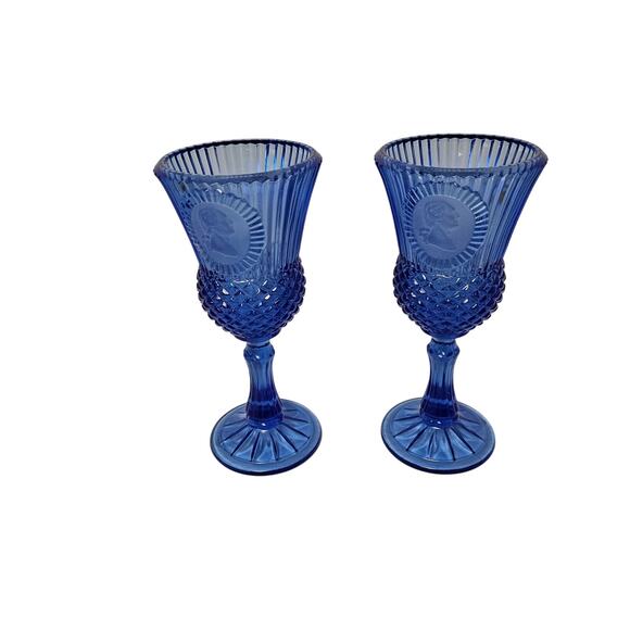 Avon | Dining | Pair Of Avon Goblets Stem Cobalt Blue George Martha ...